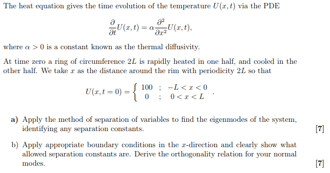 The heat equation gives the time evolution of the | Chegg.com