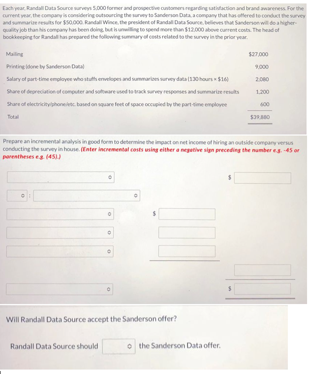 Solved Each year, Randall Data Source surveys 5,000 former | Chegg.com