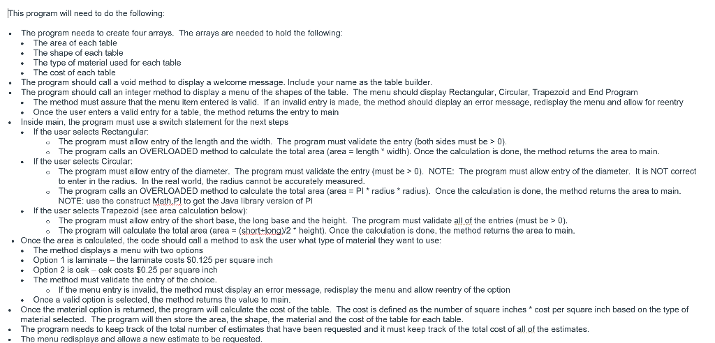 Solved This program will need to do the following: The | Chegg.com