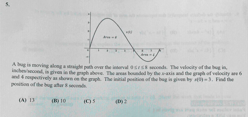 Solved 5. (t) Area = 6 0 1 2 3 4 70 8 2 Area = 4 A bug is | Chegg.com