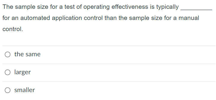 Solved The sample size for a test of operating effectiveness | Chegg.com