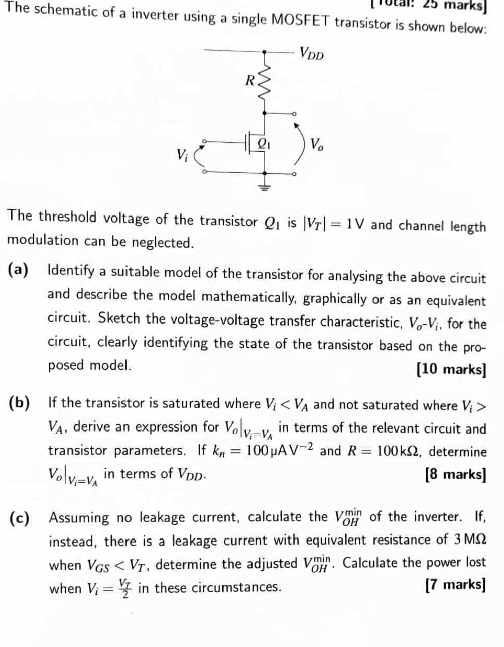 Solved The schematic of a inverter using a single MOSFET | Chegg.com