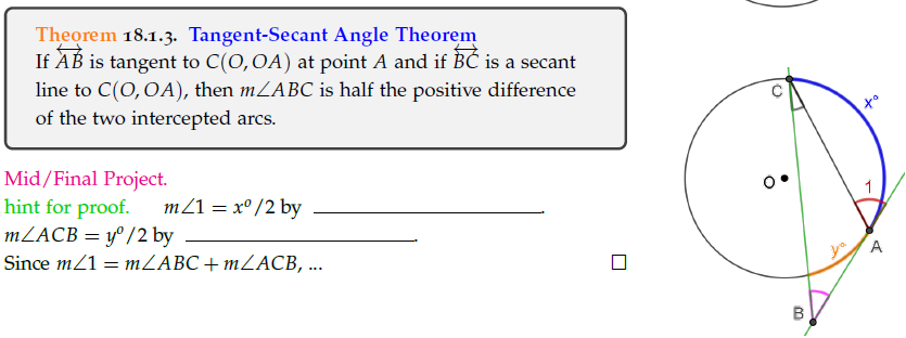 Solved Theorem 18.1.3 Tangent-Secant Angle Theorem If AB is | Chegg.com