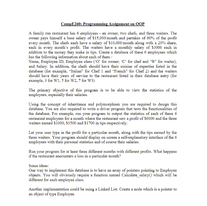 Solved CompE260: Programming Assignment on OOP A family run | Chegg.com