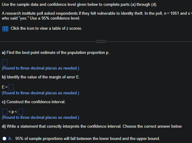 Solved Use the sample data and confidence level given below | Chegg.com