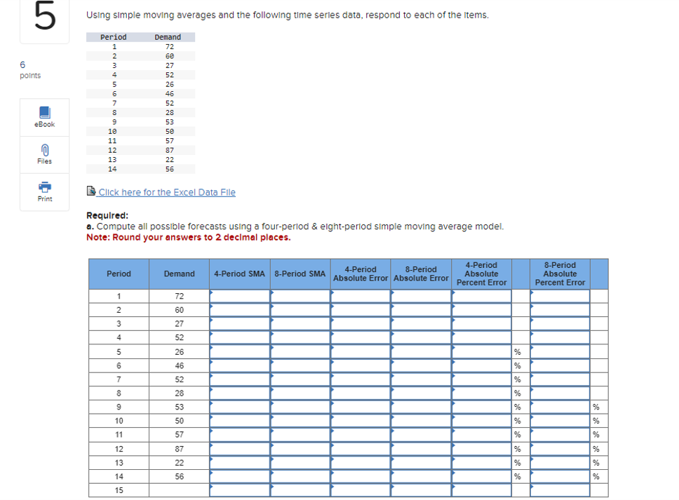 Solved Using simple moving averages and the following time | Chegg.com