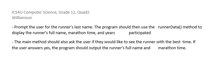 Solved ICS4U Computer Science, Grade 12, Quad2 Williamson - | Chegg.com