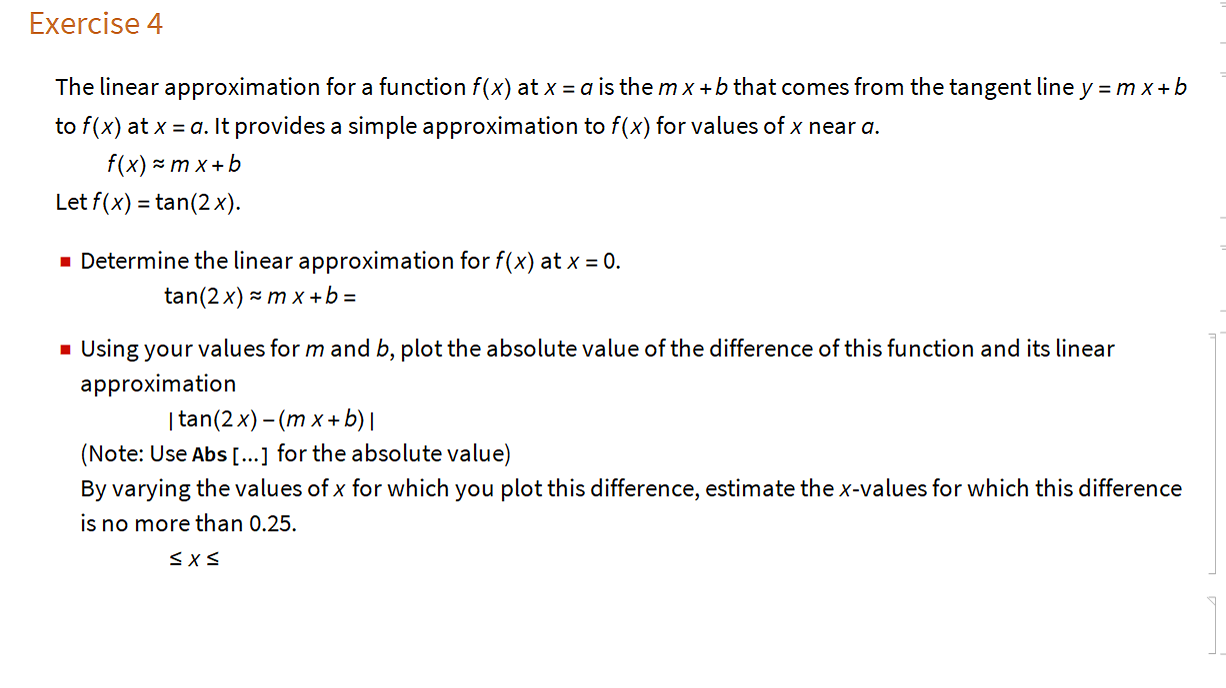 Solved Exercise 4 The linear approximation for a function | Chegg.com