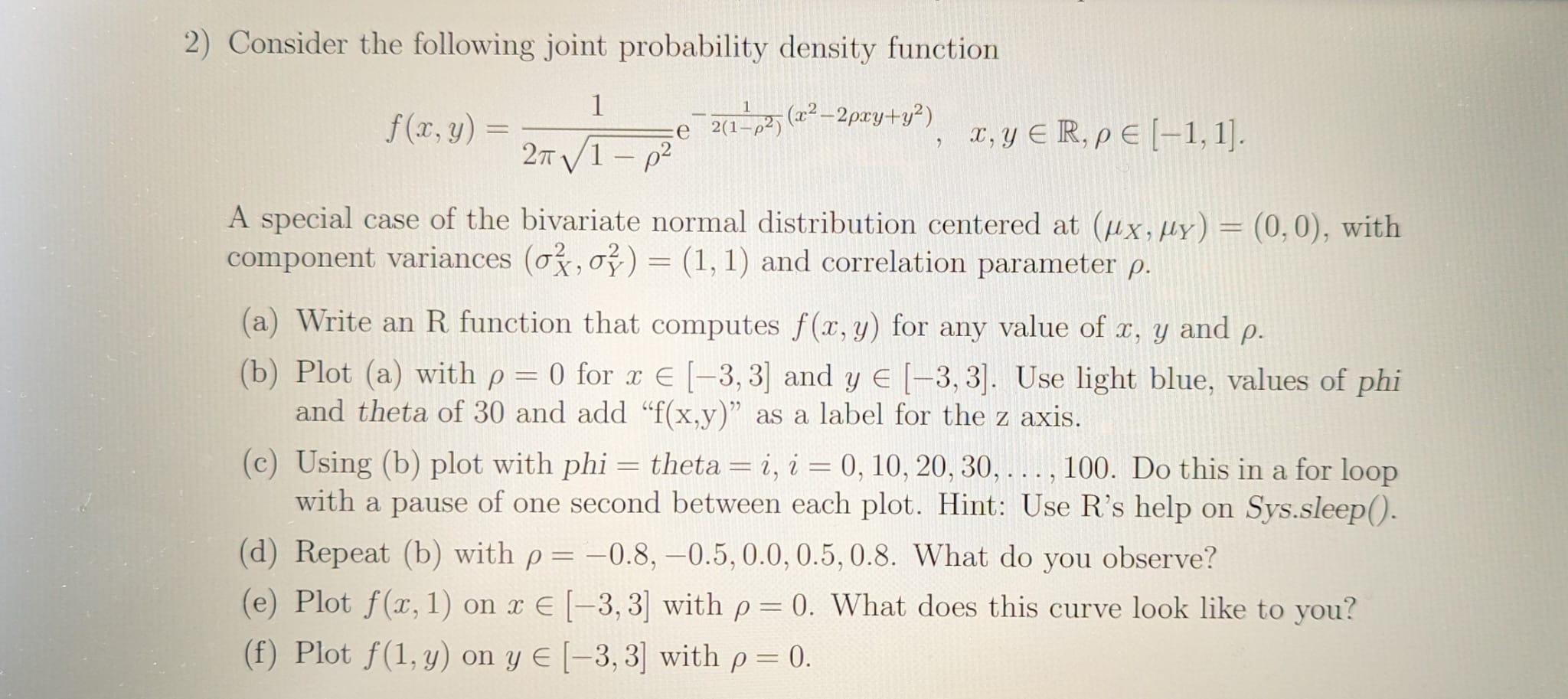 Solved 2) Consider the following joint probability density | Chegg.com