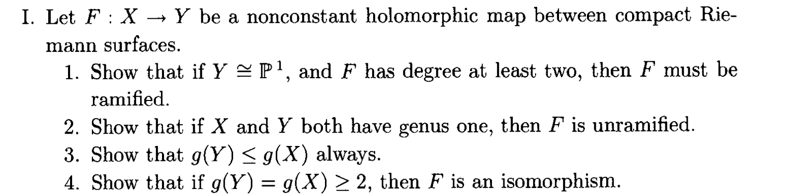 I. Let F : X - Y be a nonconstant holomorphic map | Chegg.com