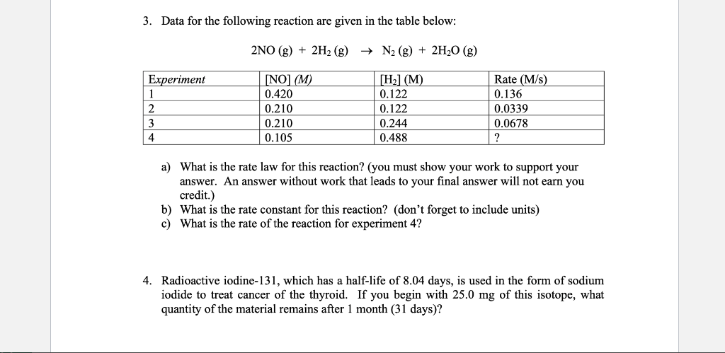 Solved 3. Data for the following reaction are given in the | Chegg.com