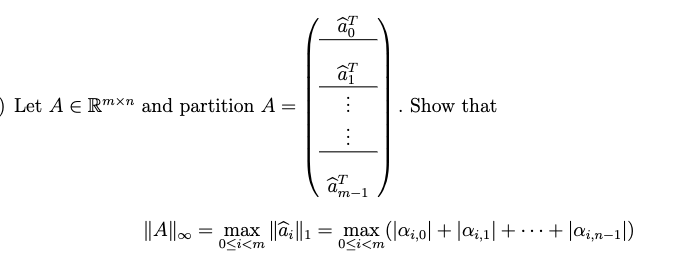 Solved ∈Rm×n and partition A=⎝⎛a^1Ta^0T⋮⋮a^m−1T⎠⎞. Show that | Chegg.com