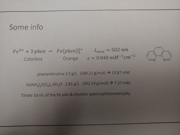 Solved Some info Fe2+ + 3 phen → Colorless Fe(phen Orange | Chegg.com