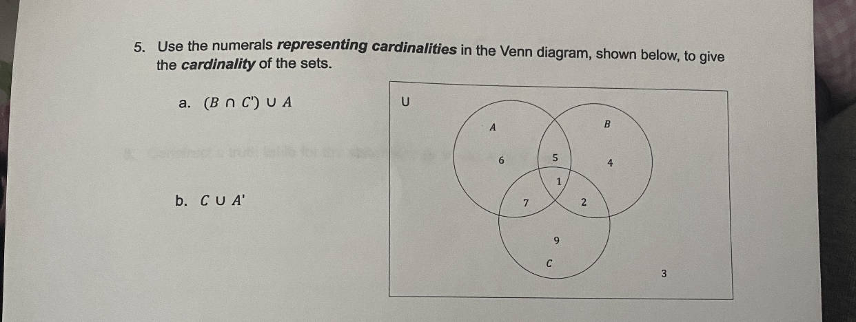 Solved 5. Use the numerals representing cardinalities in the | Chegg.com