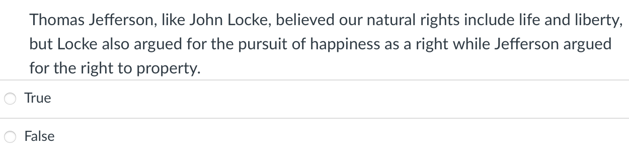 Solved Thomas Jefferson, like John Locke, believed our | Chegg.com