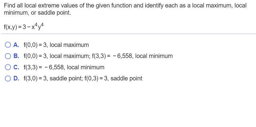 Solved Find all local extreme values of the given function | Chegg.com