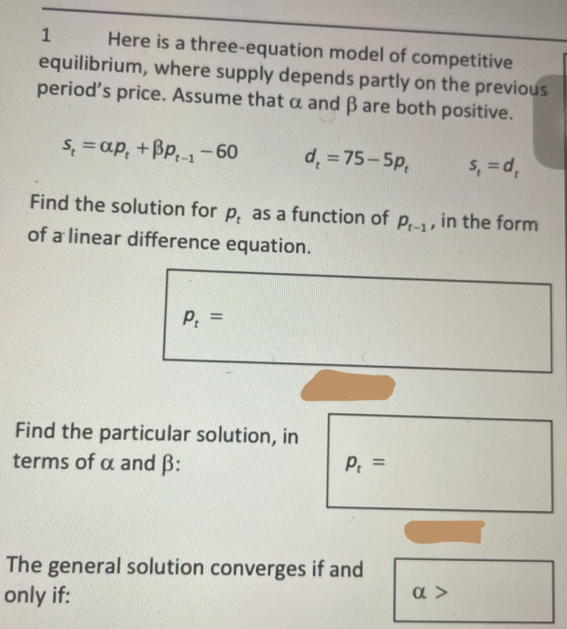 Solved 1 Here is a three-equation model of competitive | Chegg.com