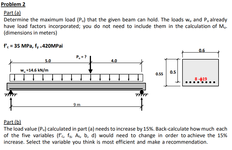 Solved Problem 2 Part(a) Determine the maximum load (Pu) | Chegg.com