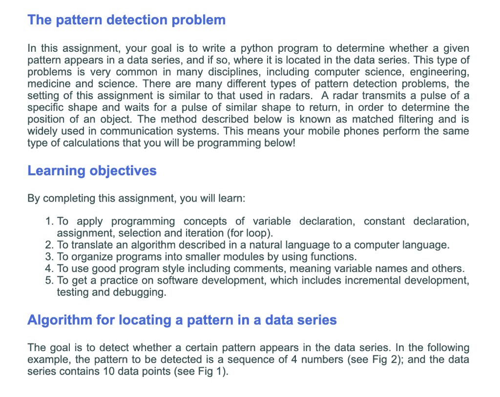 The pattern detection problem In this assignment, | Chegg.com