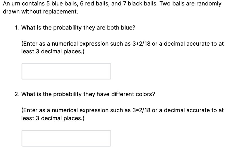 Solved An urn contains 5 blue balls, 6 red balls, and 7 | Chegg.com