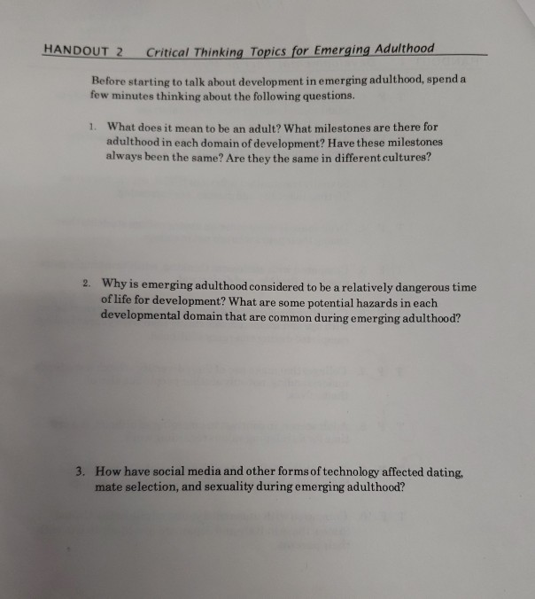 Solved HANDOUT 2 Critical Thinking Topics for Emerging | Chegg.com