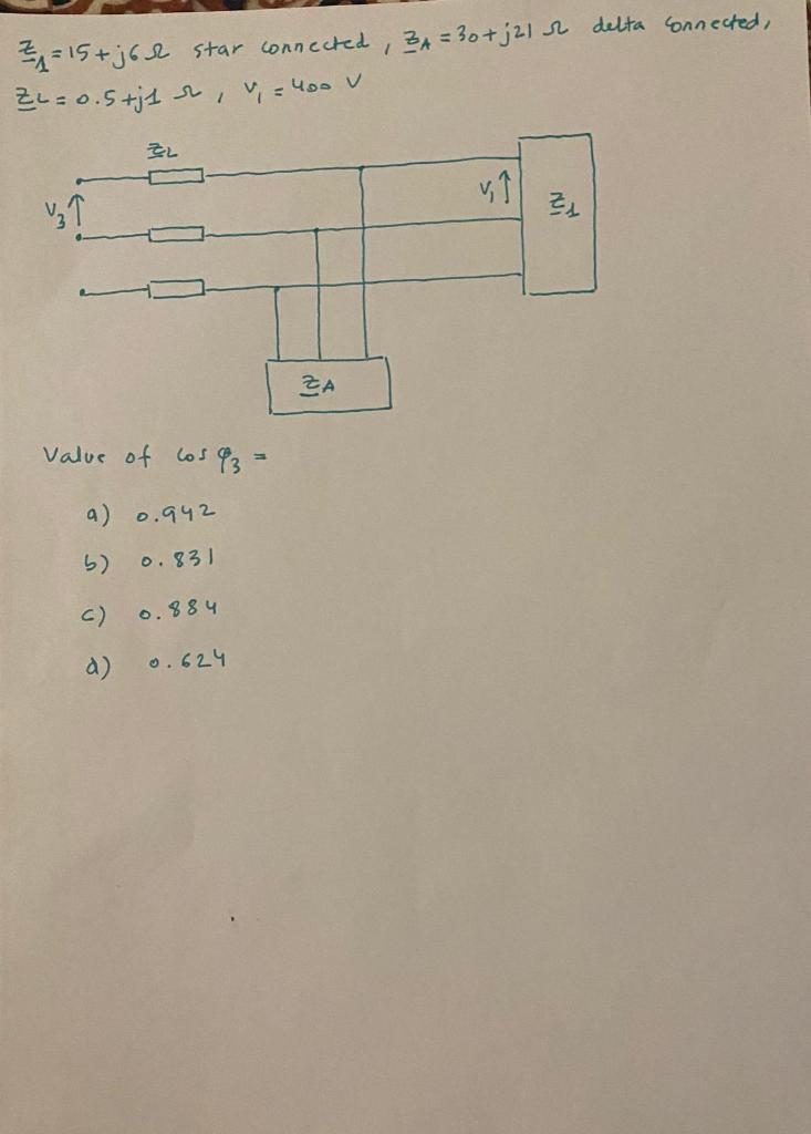Solved z = 15 + j6h star connected, 3 = 30+ jel er delta | Chegg.com