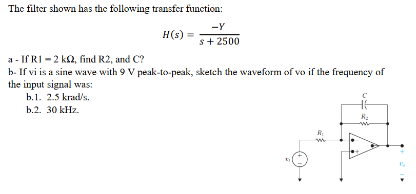 Solved The filter shown has the following transfer function: | Chegg.com
