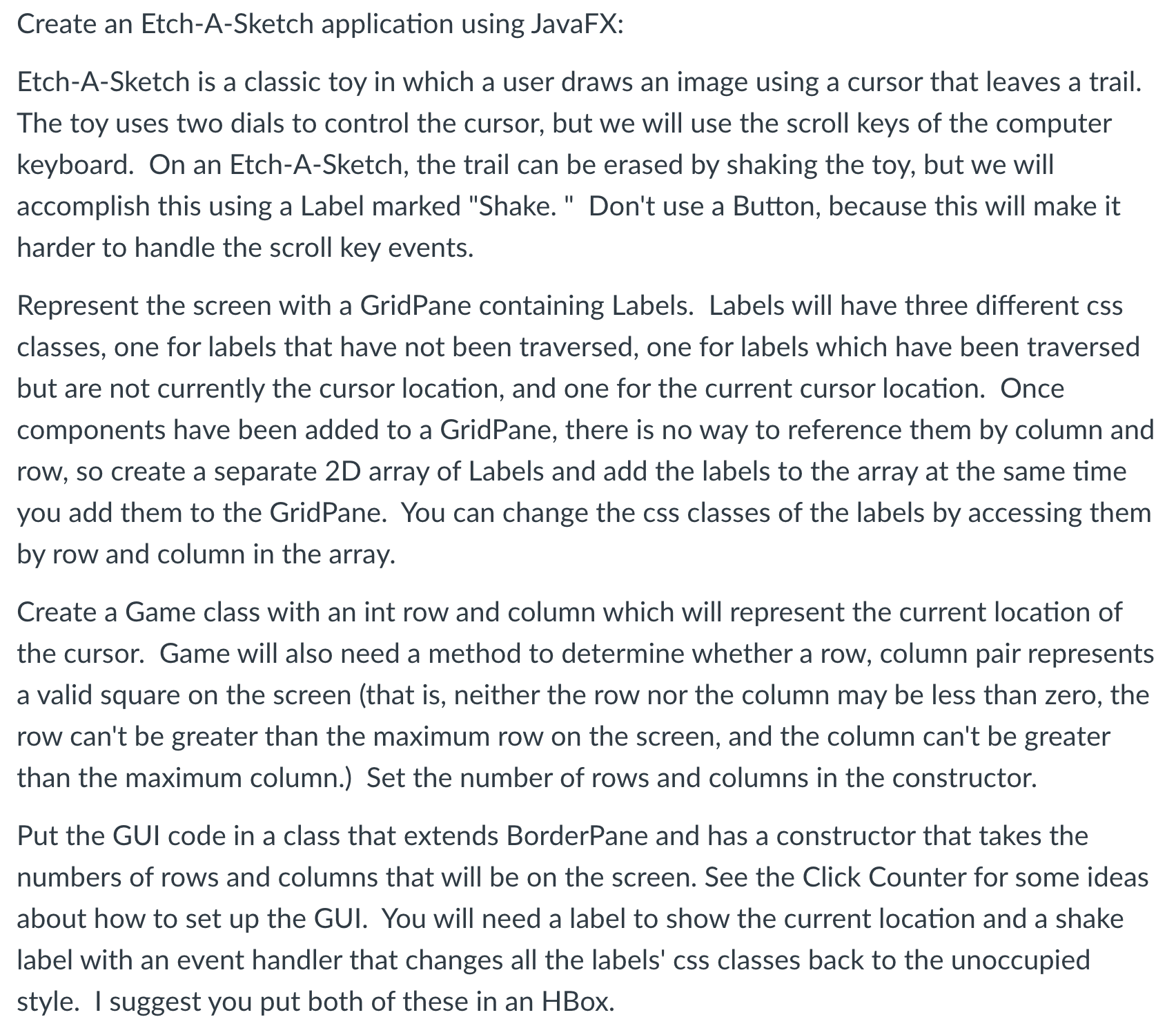 Create an Etch-A-Sketch application using JavaFX: | Chegg.com