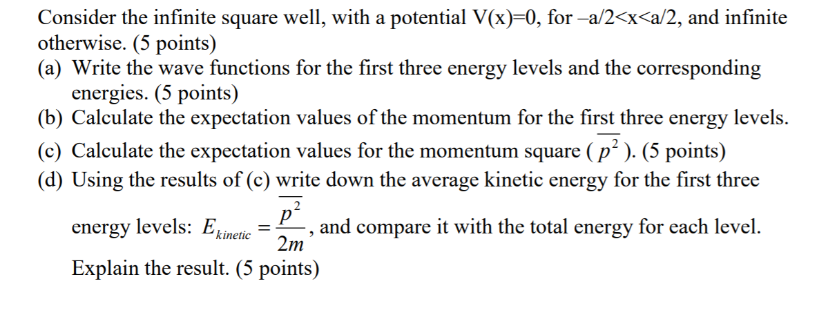 Solved Consider the infinite square well, with a potential | Chegg.com