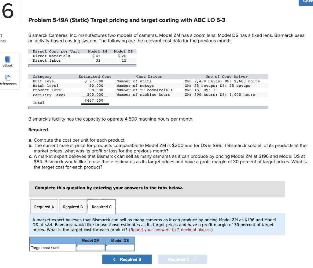 Solved Check 6 Problem 5-19A (Static) Target pricing and | Chegg.com