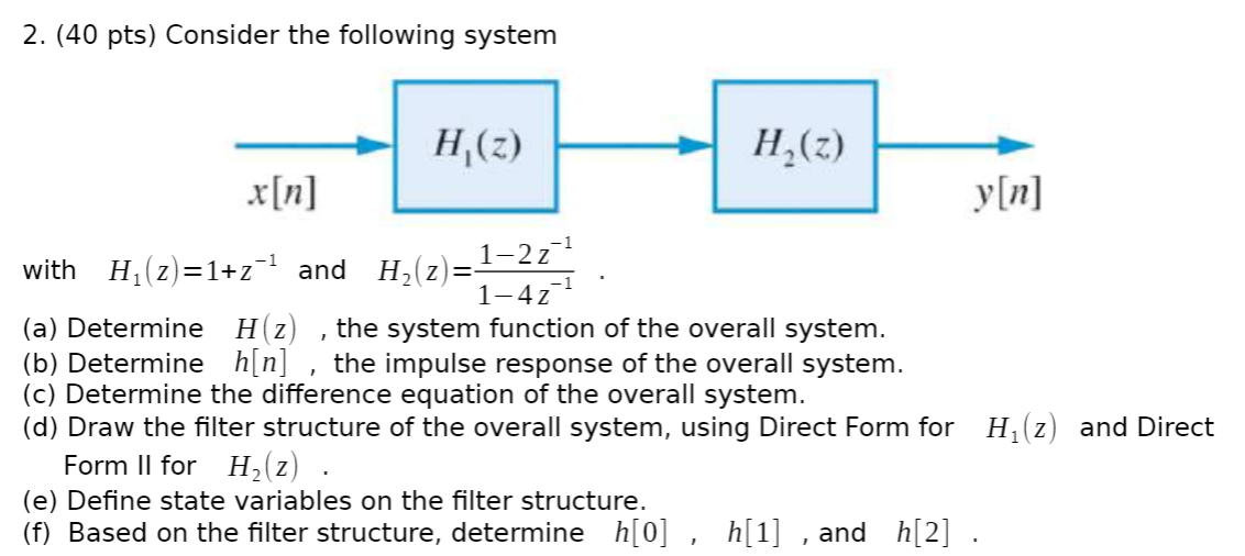 Solved 2. (40 pts) Consider the following system H (2) H (2) | Chegg.com
