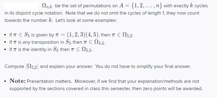 Solved Ink be the set of permutations on A = {1, 2, ..., n} | Chegg.com