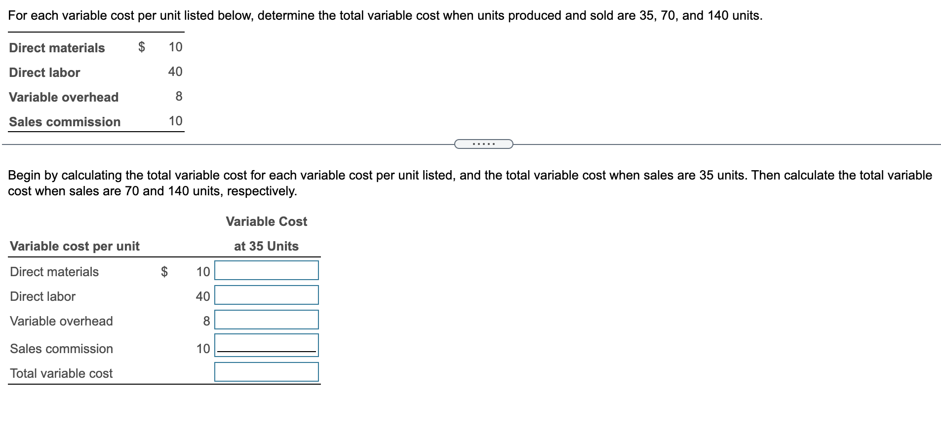 Solved For each variable cost per unit listed below, | Chegg.com