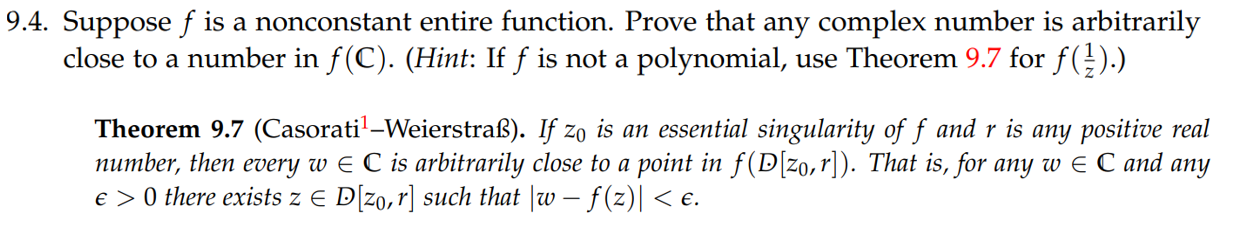 Solved Suppose f is a nonconstant entire function. Prove | Chegg.com