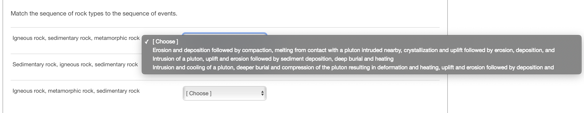 Solved Match the sequence of rock types to the sequence of | Chegg.com