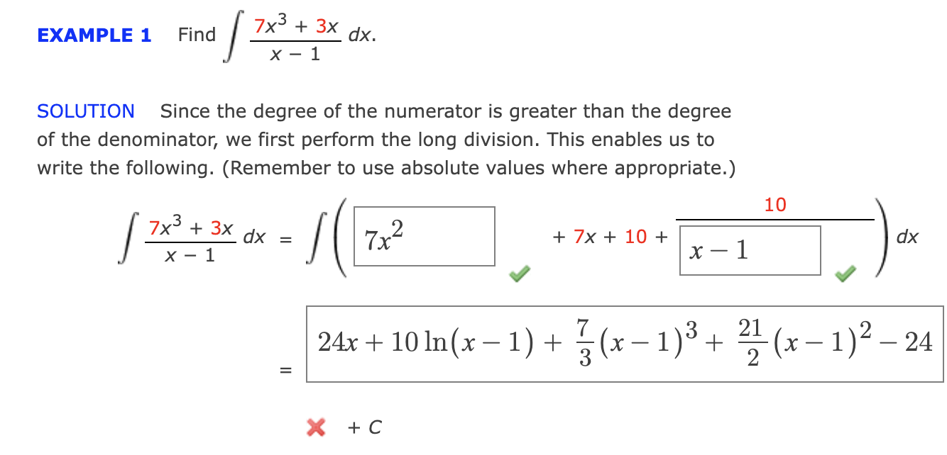 Solved EXAMPLE 1 ﻿Find ∫﻿﻿7x3+3xx-1dxSOLUTION Since the | Chegg.com