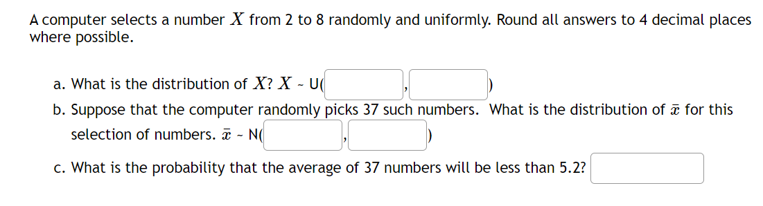 Solved A computer selects a number X from 2 to 8 randomly | Chegg.com