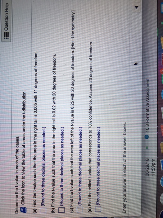 Solved Help Determine the t-value in each of the cases Click | Chegg.com