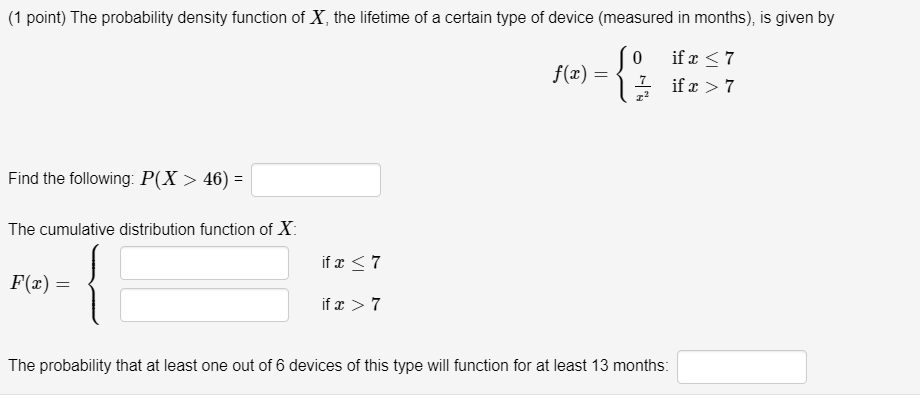 Solved (1 point) The probability density function of X, the | Chegg.com