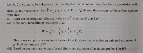 Solved 1 Let Y1,Y2,Y3, and Y4 be independent, identically | Chegg.com