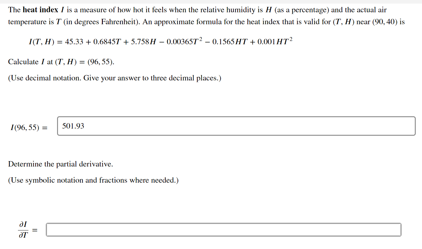 Solved The heat index I is a measure of how hot it feels | Chegg.com