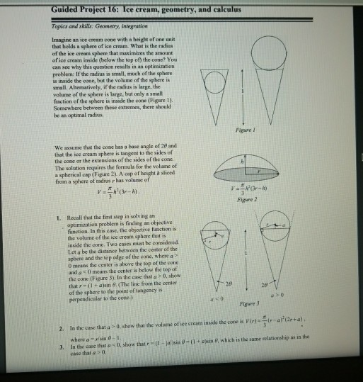 Guided Project 16: Ice cream, geometry, and calculus | Chegg.com