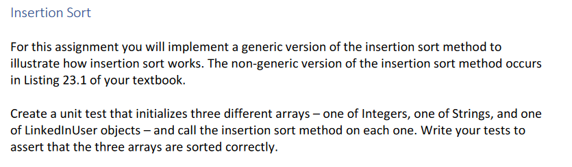 Solved Insertion Sort For This Assignment You Will Implement 