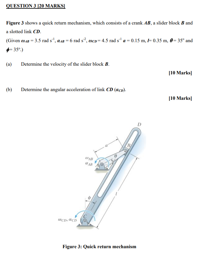 Solved QUESTION 3 [20 MARKS] Figure 3 shows a quick return | Chegg.com