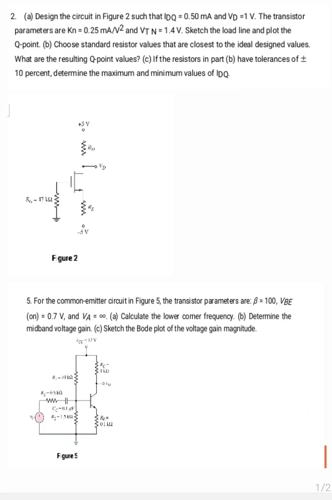 Solved 2. (a) Design the circuit in Figure 2 such that IDQ | Chegg.com
