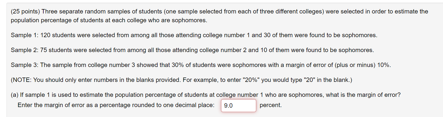 Solved (25 points) Three separate random samples of students | Chegg.com