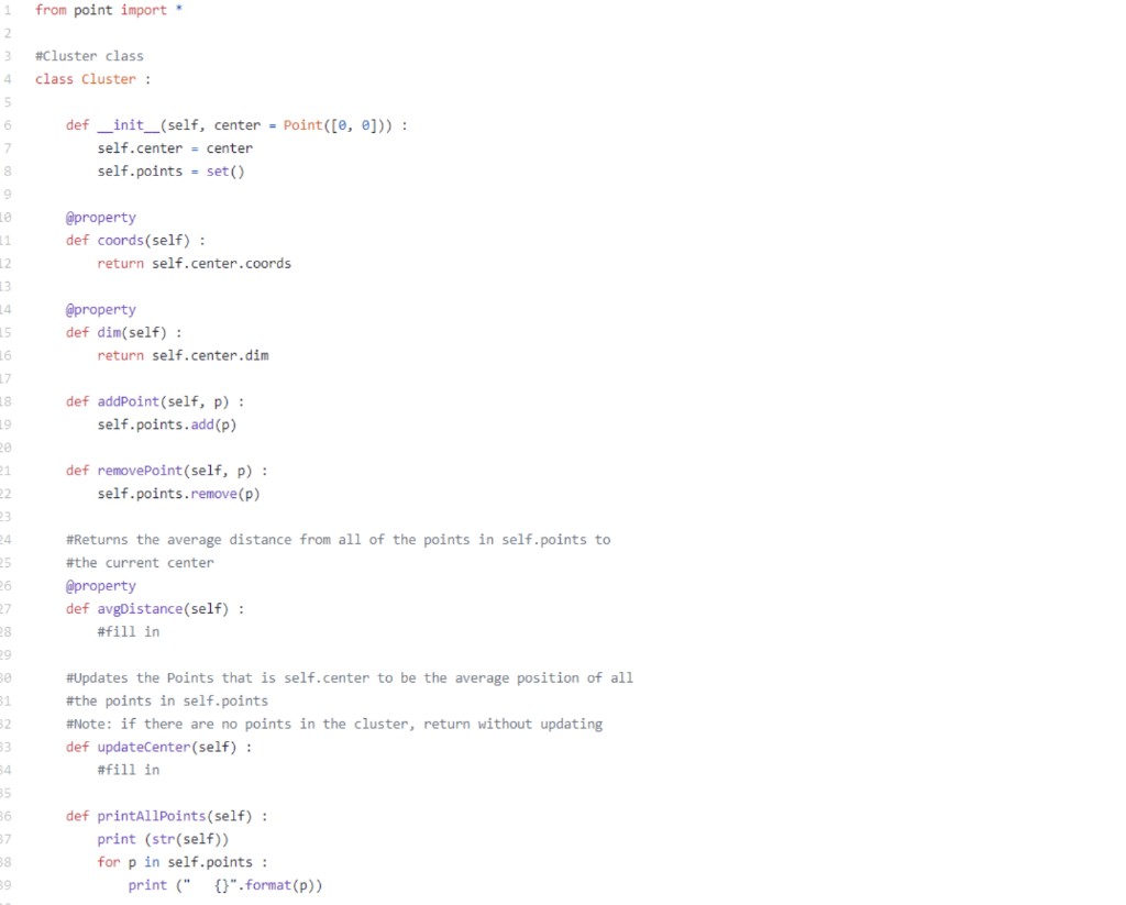 Solved import math import numpy as np #Point class for an | Chegg.com