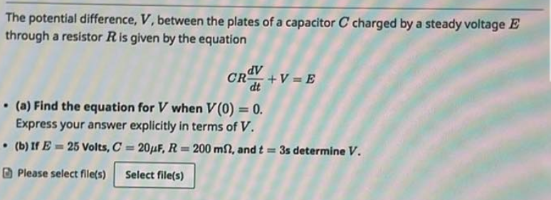 Solved The potential difference, V, between the plates of a | Chegg.com