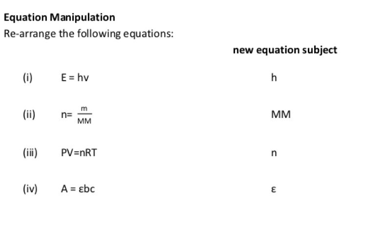 Solved Equation Manipulation Re-arrange the following | Chegg.com
