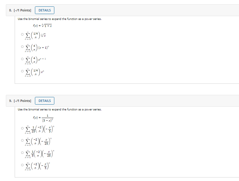 Solved Use the binomial series to expand the function as a | Chegg.com